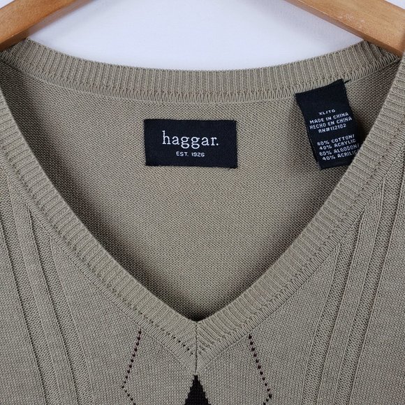 Haggar | Sweaters | Haggar Argyle Sweater Vest Sz Xl V Neck Brown ...
